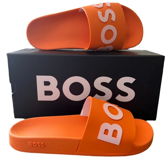 Hugo Boss | Shoes | New Hugo Boss Bay Big Boss Slides Sandals Orange ...